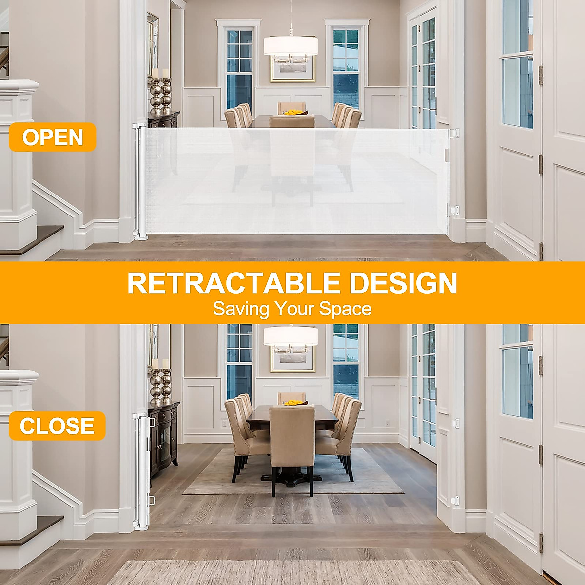 Mom's Choice Awards Winner - WOMHOM 100 Inch Extra Wide Retractable Baby Gates Extra Wide Baby gate for Large Opening Extra Long Dog Gates for The House Extra Large Pet Gate for Dogs Indoor Baby Fence