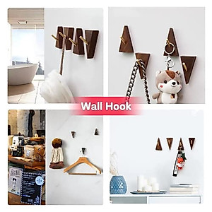 Klxsing Wood Wall Hook, Purse Hanger for Wall Cute Wall Hooks for Hanging Coats Hat Hangers Wall Mounted Modern Wall Hooks Black Metal Hooks for Wall Decorative Wall Hooks(2, Black Walnut Wood)
