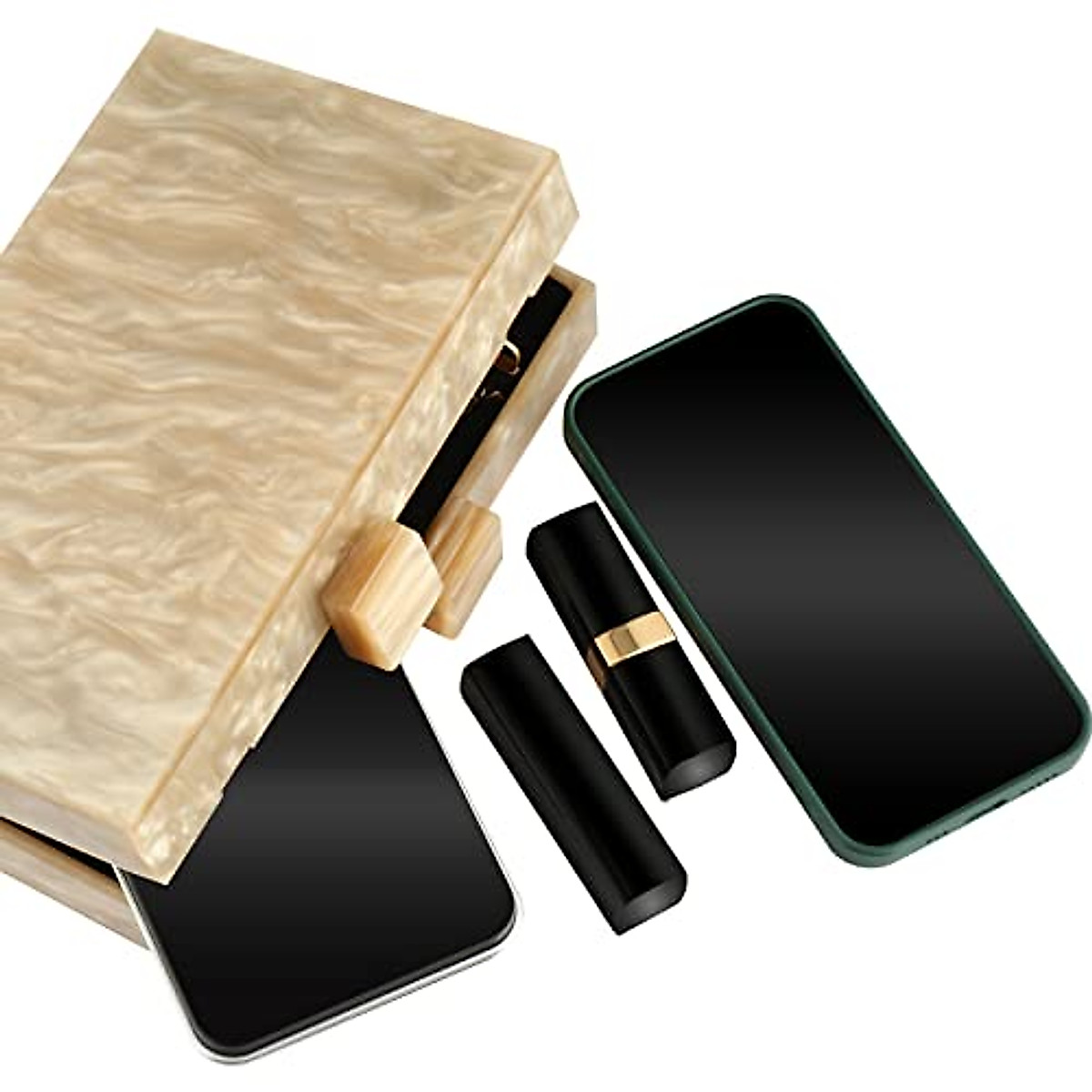 Acrylic Purses and Handbags with Marbling for Women Elegant Banquet Evening Crossbody Handbag Box Clutch (Apricot)