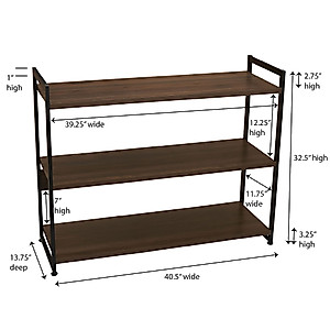 Household Essentials Mid Century Wide 3 Tier Book Shelf, Walnut Wood Finish