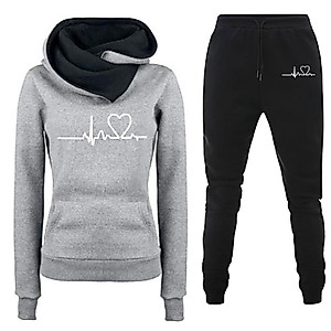 Women Hoodies Sweatsuit Long Sleeve Matching Joggers Sweatpants 2 Piece Tracksuit Sets, Two Piece Outfits for Women A4-Grey, Large