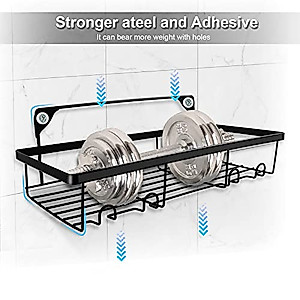 YULIFST 5Pack Shower Caddy Shower Shelves Shelf with Hooks Storage Rack Organizer Stainless Steel Caddy with Hairdryer Holder Soap Holder and Toothbrush Holder for Bathroom, Washroom, Kitchen (Black)