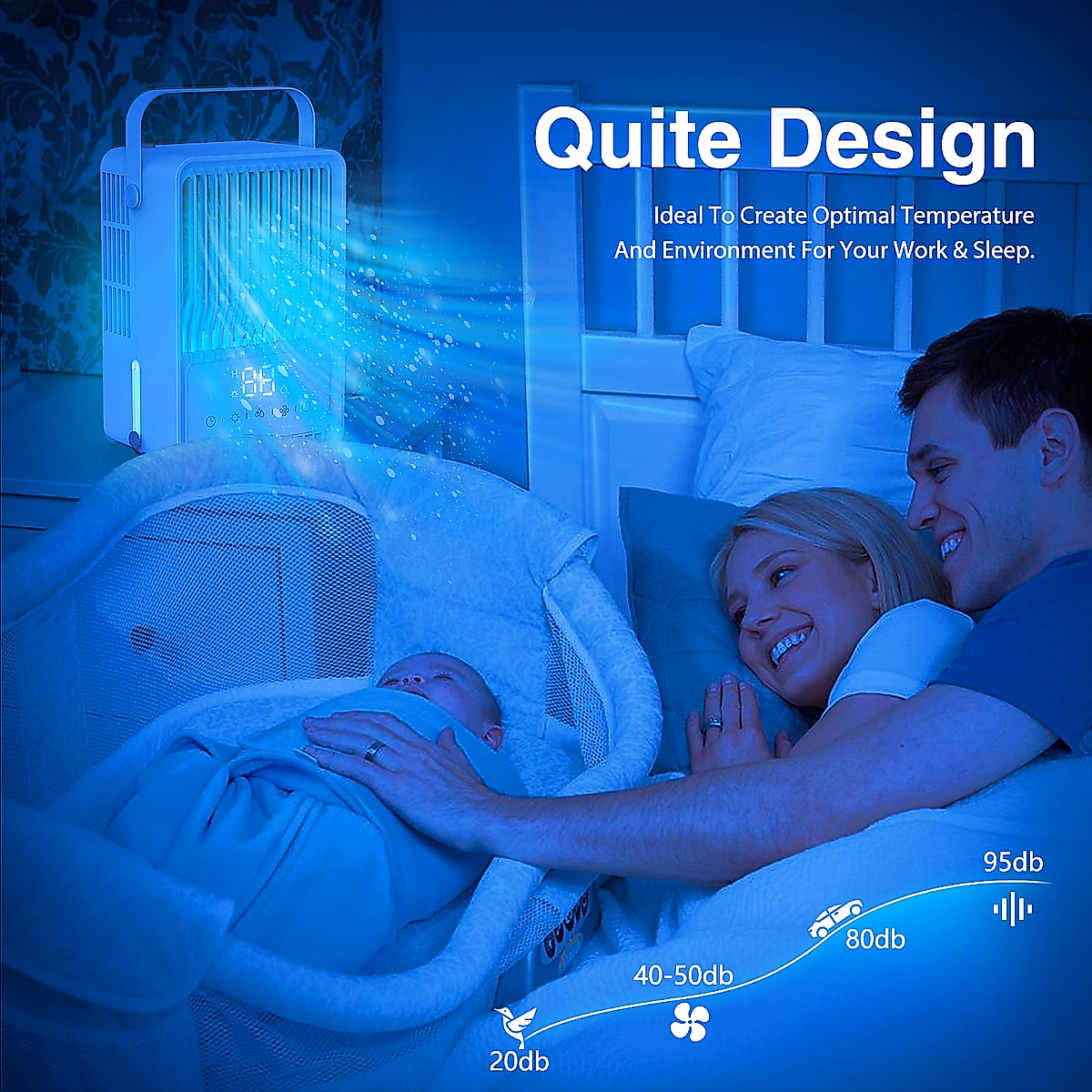 Portable Air Conditioners, Evaporative Air Cooler w/3 Wind Speeds & 2 Mist Modes, Mini Personal Air Conditioner Fan w/1-8H Timer & 7 Colors Light, Portable Air Conditioner for Room Office Desk Camping