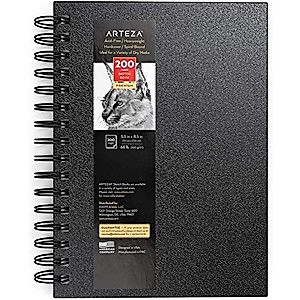 Arteza Small Sketch Book 5.5x8.5 Inches, Black Sketch Pad, 100 Sheets, 68 lb 100 GSM Paper, Hardcover Spiral-Bound Drawing Book, Use with Pencils, Charcoal, Pens, Crayons and Other Dry Media