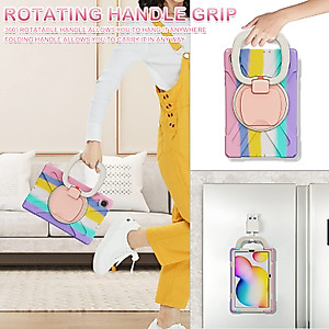 BATYUE Case for Samsung Galaxy Tab S6 Lite 10.4 Inch 2022/2020 (SM-P610/SM-P613/SM-P615/SM-P619), Protective Case with Pencil Holder, 360° Swivel Stand, Shockproof Drop; for Kids - Colourful Pink