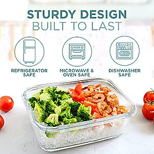 Razab 24 Pc Glass Food Storage Containers Airtight Lids Microwave/Oven/Freezer & Dishwasher Safe - Steam Release Valve BPA/ PVC-Free -Small & Large Reusable Round, Square & Rectangle Bento Containers