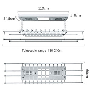 Electric Laundry Drying Rack Ceiling Mounted Clothes Drying Rack with LED Light Drying Fan Indoor Automatic Balcony Drying with Telescopic Clothes Drying Machine Pole (Color : Gold)