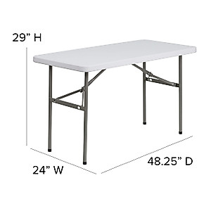 Flash Furniture Elon 4' Rectangular All-Occasion Plastic Folding Event Table, Foldable Portable Banquet Table for Indoor/Outdoor Events, White