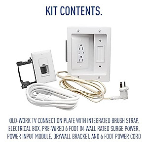Legrand - OnQ In Wall TV Power Kit, TV Outlet Box Supports 5.1 Speaker System, TV Outlet Wall Kit to Hide Cords, Recessed TV Outlet Design Saves Space and Works with All Plugs, White, CPS306WV1