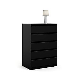 Tvilum, Handle-free, Contemporary, Bedroom Furniture, College Living 5 Drawer Chest, Black