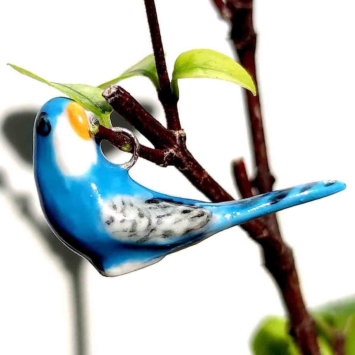 SSJSHOP Macaw Bird Micro Tiny Dollhouse Figurines Ceramic Hand Painted Animals Collectible Small Gift Home Garden Decor (Blue Pendent)