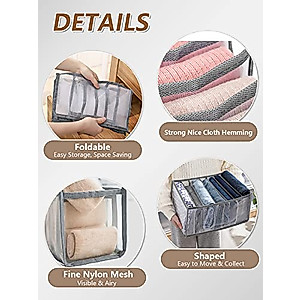 SandKing 6PACK Wardrobe Clothes Drawer Organizers Dividers - 6/7/11Grids Compartment Storage Box Bins for Jeans,Bras,Underwear,Socks,Baby Clothes, Foldable Closet Drawer Organizers Storage Bedroom