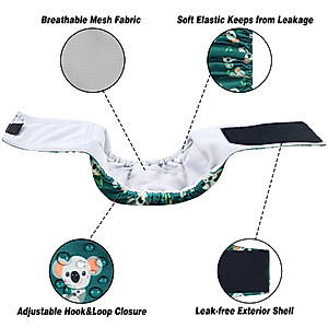 Leekalos Male Dog Diapers (3 Pack), High Absorbing Dog Belly Bands for Male Dogs, Washable Reusable Dog Male Wraps (Koala, Large)