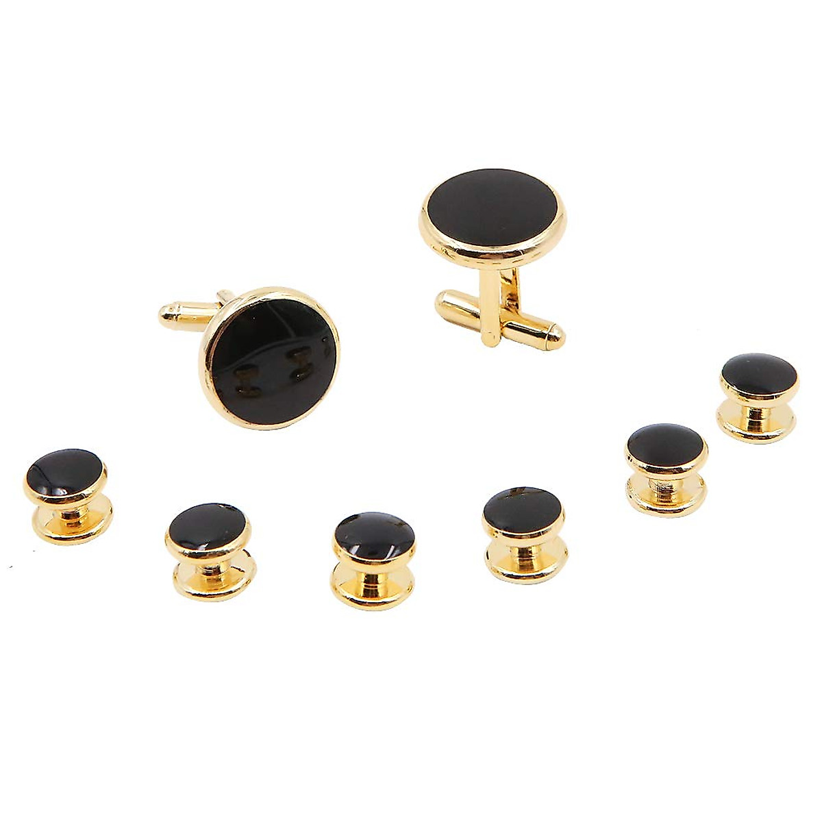 ApolDirect 8 Pieces Men Round Cufflinks and Button Studs Set,Cuff Links for Formal Business Wedding Tuxedo Shirt Accessories