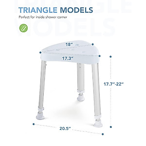 OasisSpace Adjustable Corner Shower Stool with Storage Tray, Triangle Spa Seat Bath Stool for for Small Shower, Anti-Slip and Durable Shower Chair for Shaving Legs, Waterproof