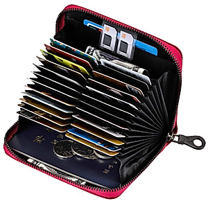 Genuine Leather Credit Card Holder Case RFID Card Wallet Travel Passport Wallet for Women 24 card slots (rose)