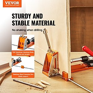 VEVOR Pocket Hole Jig Kit, 34 Pcs Pocket Hole Jig System with 11" C-clamp, Fixture, Step Drills, Wrenches, Drill Stop Rings, Square Drive Bits, Toolbox, for DIY Carpentry Projects, Adjustable