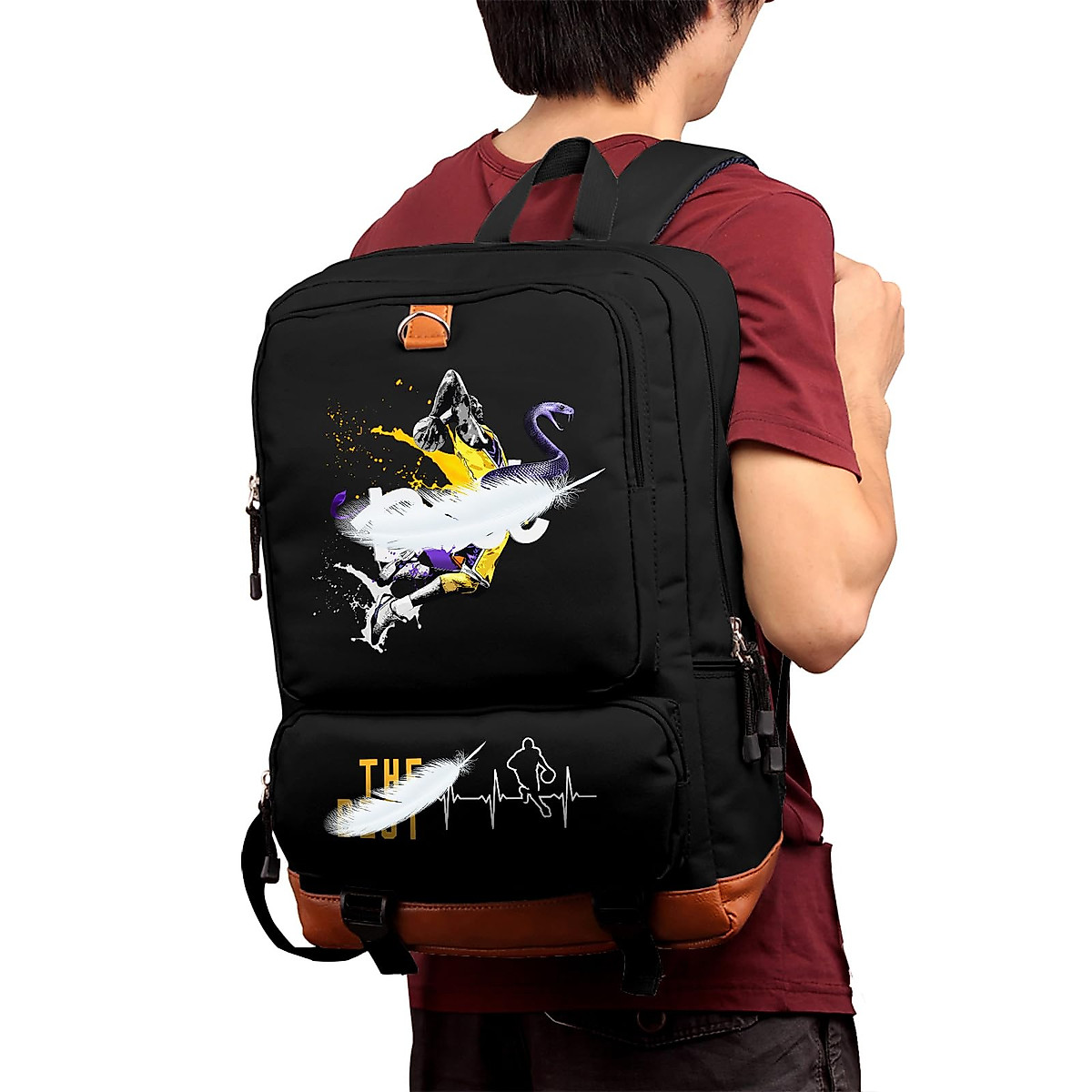 Boys Classic Basketball Backpack 17 Inch 2D Players Sports Basketball Fan Fan Laptop Bag Lightweight Waterproof Shoulder Bag Multi-Function Daypack Player Fans For Women Teen(Style-1)