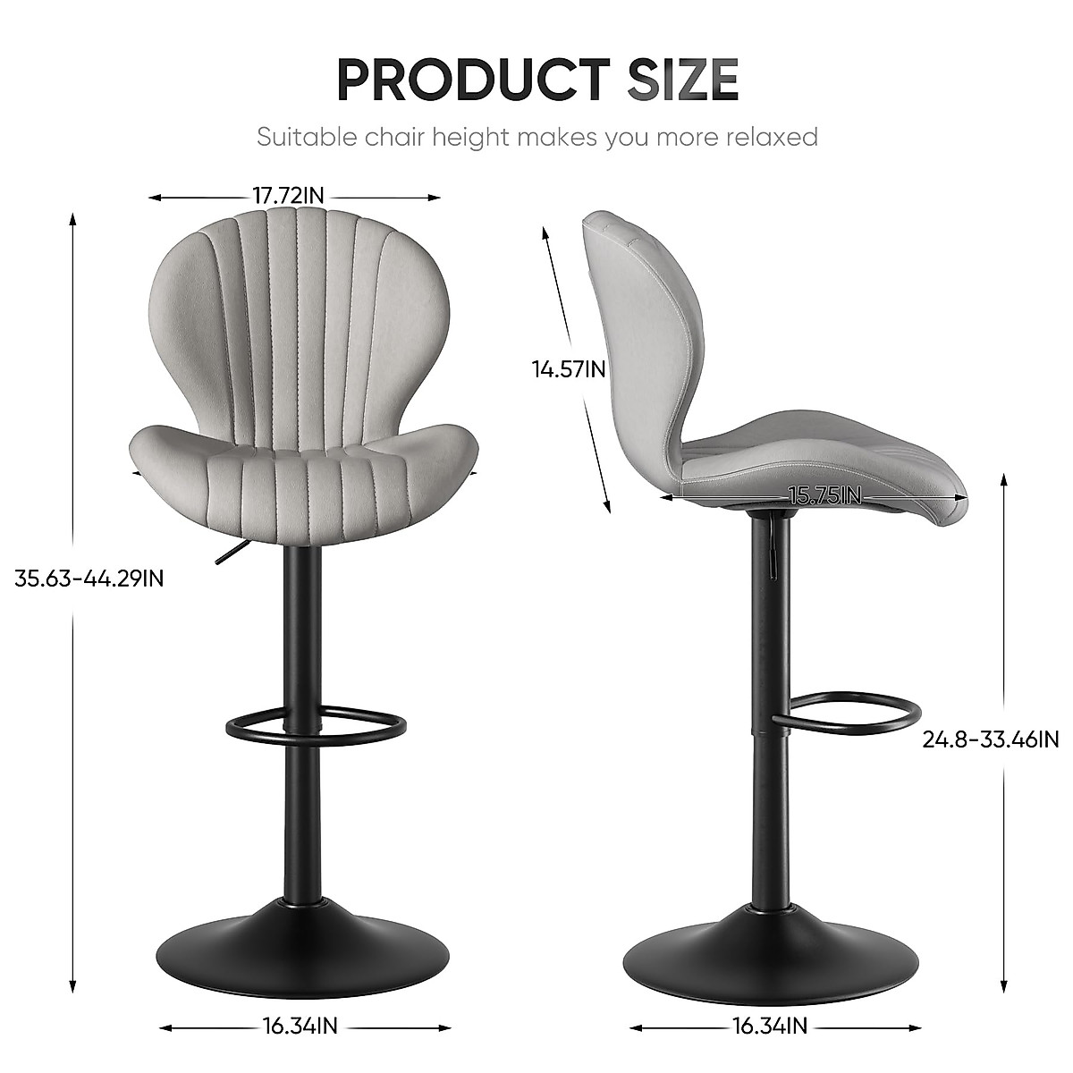 Nalupatio Bar Stools Set of 4 Modern Swivel Bar Chairs, Barstools Counter Height with High Backrest, Easy 3-5 Minute Assembly for Bar, Kitchen, Dining Room Light Grey
