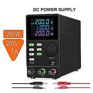 DC Power Supply, 200V 1A DC Bench Power Supply Voltage Regulator Adjustable Stabilized Variable LED Display Regulator Switch,Electroplating DIY(SPPS2001D -Black)