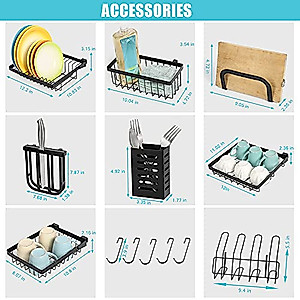 Over The Sink Dish Drying Rack, 2 Tier Stainless Steel Large Dish Racks for Kitchen Counter, Length Adjustable Dish Drainers with Utensil and Chopstick Holder (Sink Size≤36 INCH)-Black