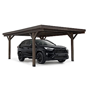 U-MAX 17x12ft Wooden Carport Garage Outdoor Gazebo Wooden Pergola for Backyard, Coffee (CO168)