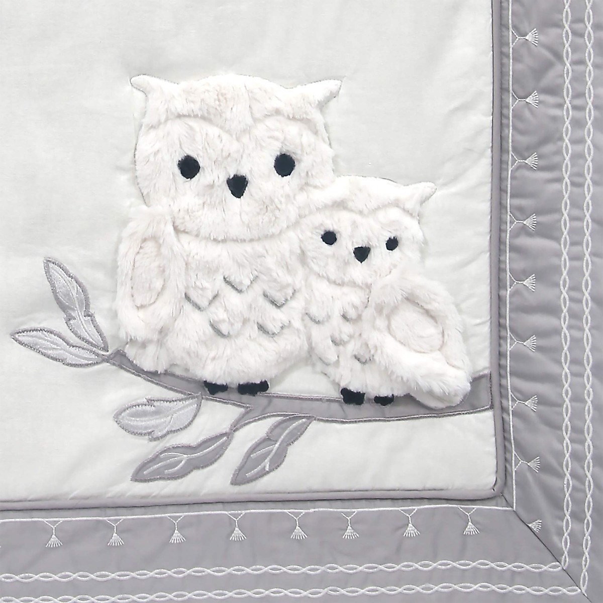 Lambs & Ivy Luna White/Gray Celestial Owl 4-Piece Nursery Baby Crib Bedding Set (740004V)