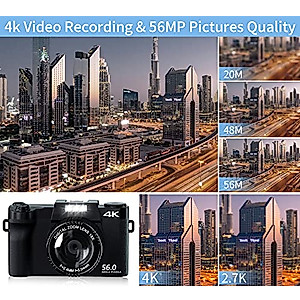 Saneen Digital Camera, 4K & 56MP Cameras for Photography, Small & Compact Vlogging Video Camera for Teens, Kids, Beginners, Equipped with 16X Digital Zoom, 32GB SD Card & 2 Rechargeable Batteries