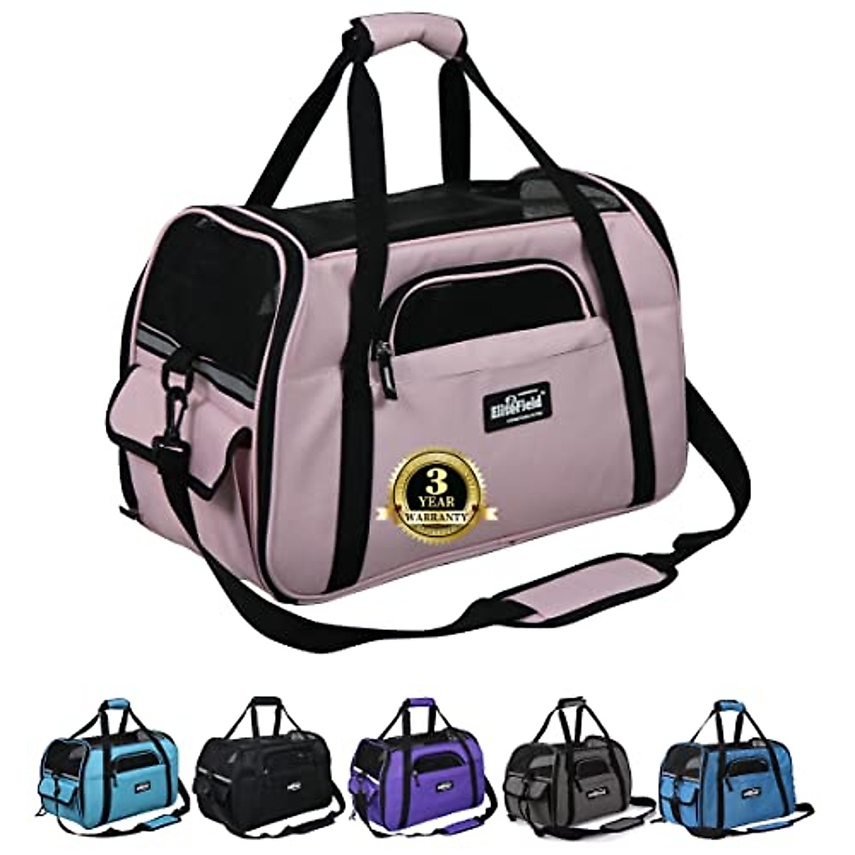 EliteField Soft Sided Pet Carrier (3 Year Warranty, Airline Approved), Multiple Sizes and Colors Available (Large: 19" L x 10" W x 13" H, Pink)