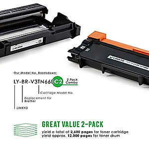 LINKYO Compatible Printer Toner Cartridge and Drum Unit Replacement for Brother TN660 DR630 (1x TN660, 1x DR630, Design V3)