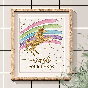 Unicorn Bathroom Decor, Funny Unicorn Themed Bathroom Inspirational Quotes Art Print Humorous Quotes Painting, Toilet Rules Art Picture for Kids Nursery Washroom Bathroom Decor, Set of 4 (8”X10”), Unframed