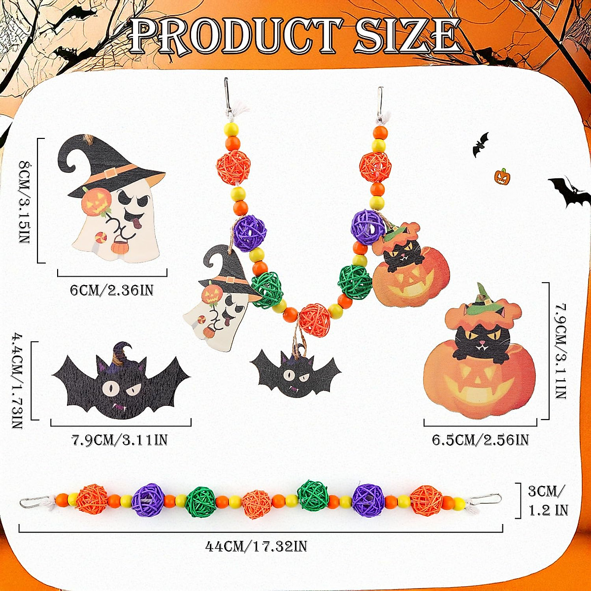 Abizoo Halloween Guinea Pig Toys,Bunny Toys Hanging,Natural Wood for Rabbits Teeth Grinding Chinchilla Dwarf Hamster Rat Gerbi Toys Rabbit Chew Toys Treats Small Animals Enrichment Boredom for Cage