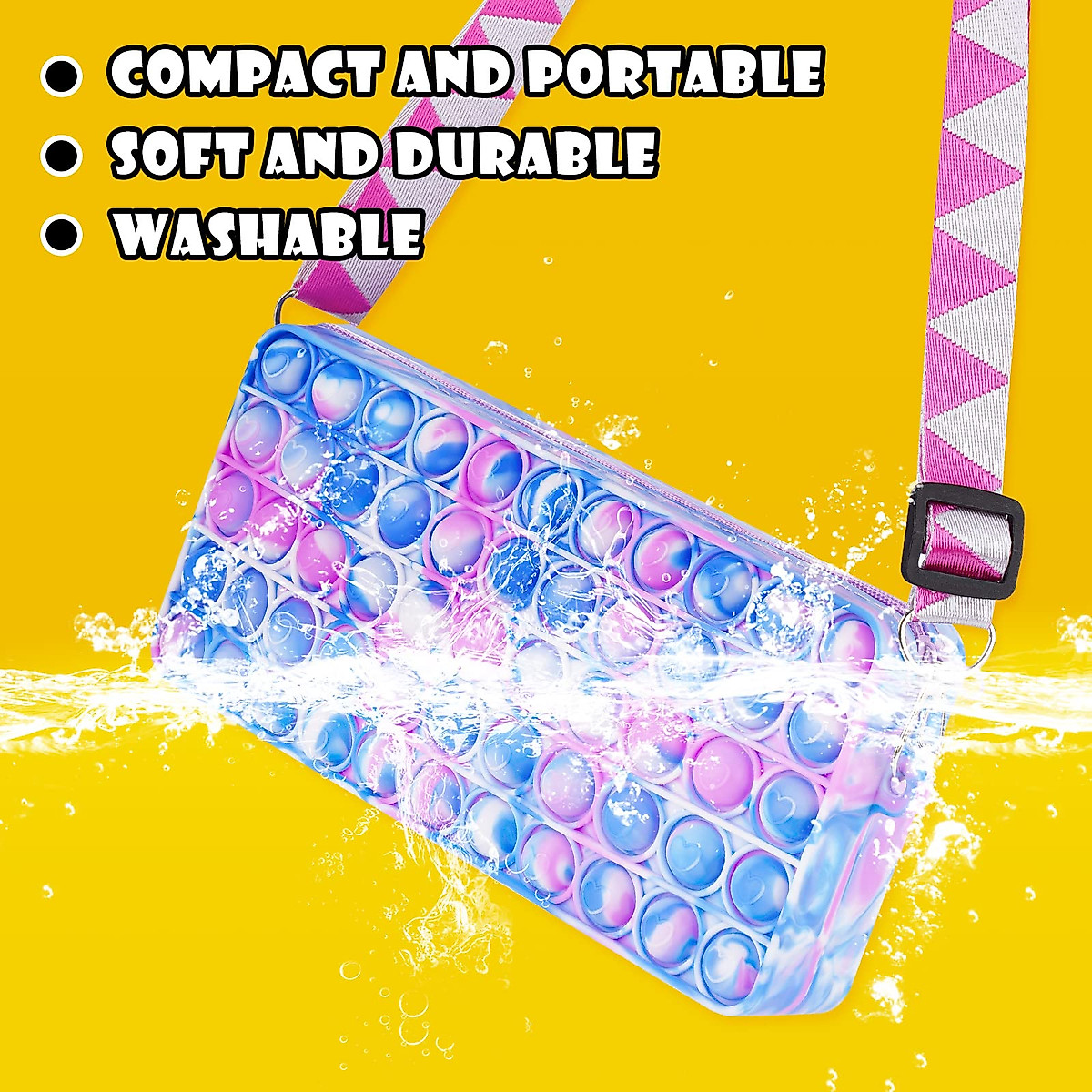 NiToy Push Pop Bubble Purse Fidget Sensory Toy+Dolphin Pop Keychain for Girls, Multicolor Popper Crossbody Shoulder Zipper Handbag Adjustable Belt Cosmetic Travel Case Storage