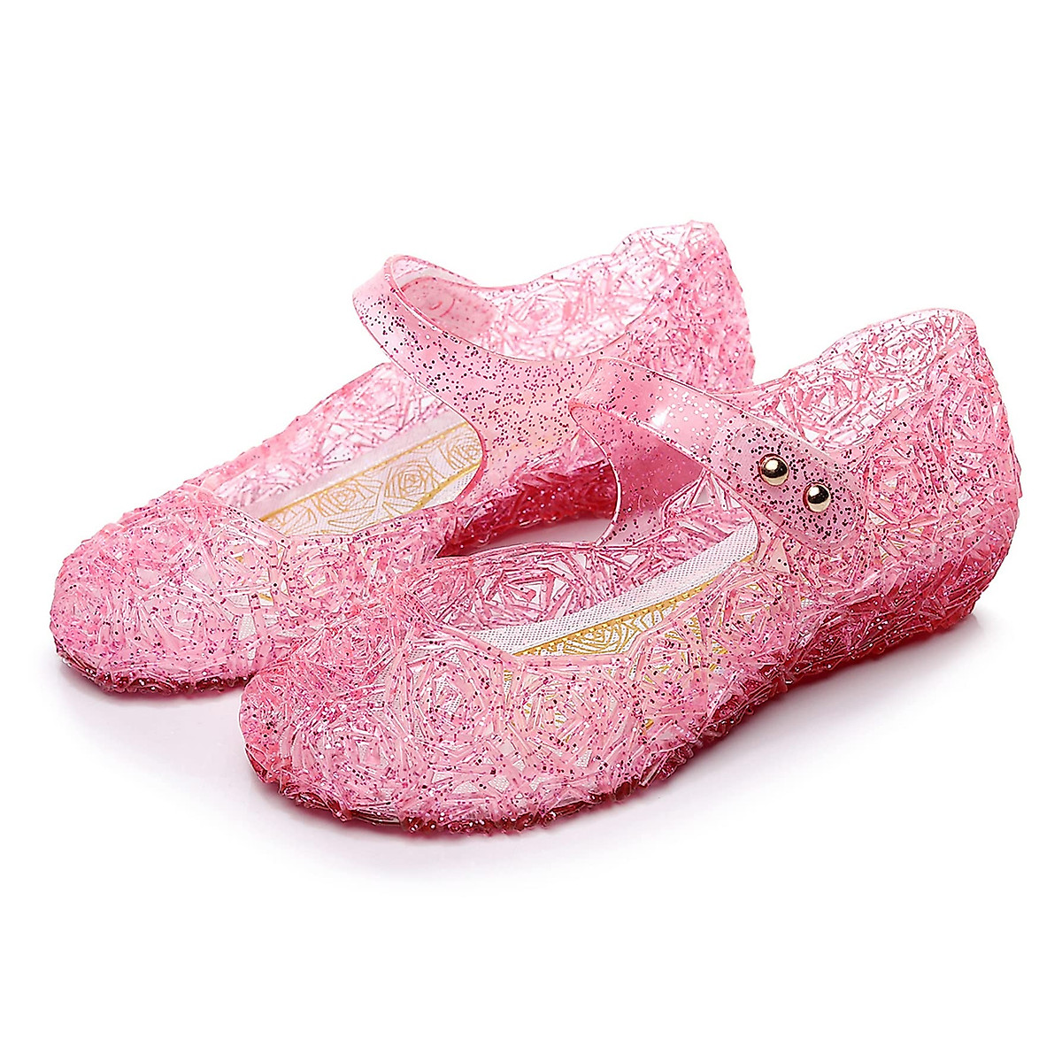 OMGard Jelly Shoes for Girls, Snow Queen Princess Birthday Sandals for Little Girls, Pink Toddler Glitter Sandals Size 2, Frozen Inspired Party Cosplay Costumes Dress Flats