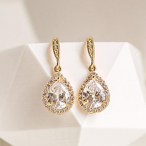 A+O Wedding Bridesmaids Gift Drop Dangle Earrings in Gold