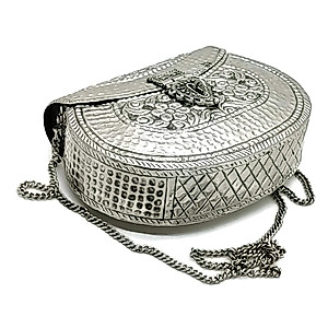 Jiya Indian Brass Handmade Bridal Women's Antique Brass Purse Ethnic Metal Clutch Gift (Silver)