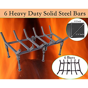 TAFIEDA Fireplace Log Holder. 18 Inches Heavy Duty Solid Steel Fireplace Grate. Upgrade Adjustable Fireplace Grate 6 Solid Steel Feet with 6 Bar Fireplace Wood Holder. Best Fireplace Accessories.