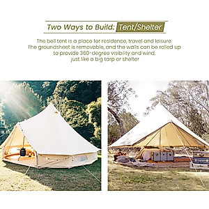 MC TOMOUNT Canvas Tent Bell Tent Yurt with Stove Jack Zipped Removable Floor for Glamping Truck Car Camping