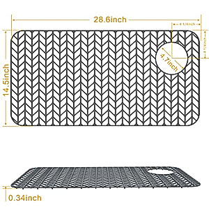 Silicone Sink Mat Protectors for Kitchen 28.6''x 14.5'' JOOKKI Kitchen Sink Protector Grid for Farmhouse Stainless Steel Accessory with Right & Left Drain