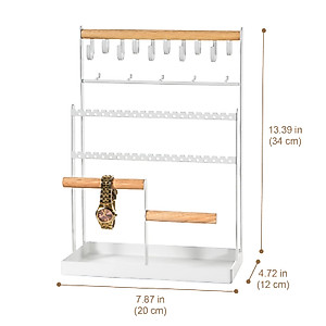 ProCase Jewelry Organizer Stand Necklace Organizer Earring Holder, 6 Tier Jewelry Stand Necklace Holder with 15 Hooks, Jewelry Tower Display Rack Storage Tree for Bracelets Earrings Rings -White