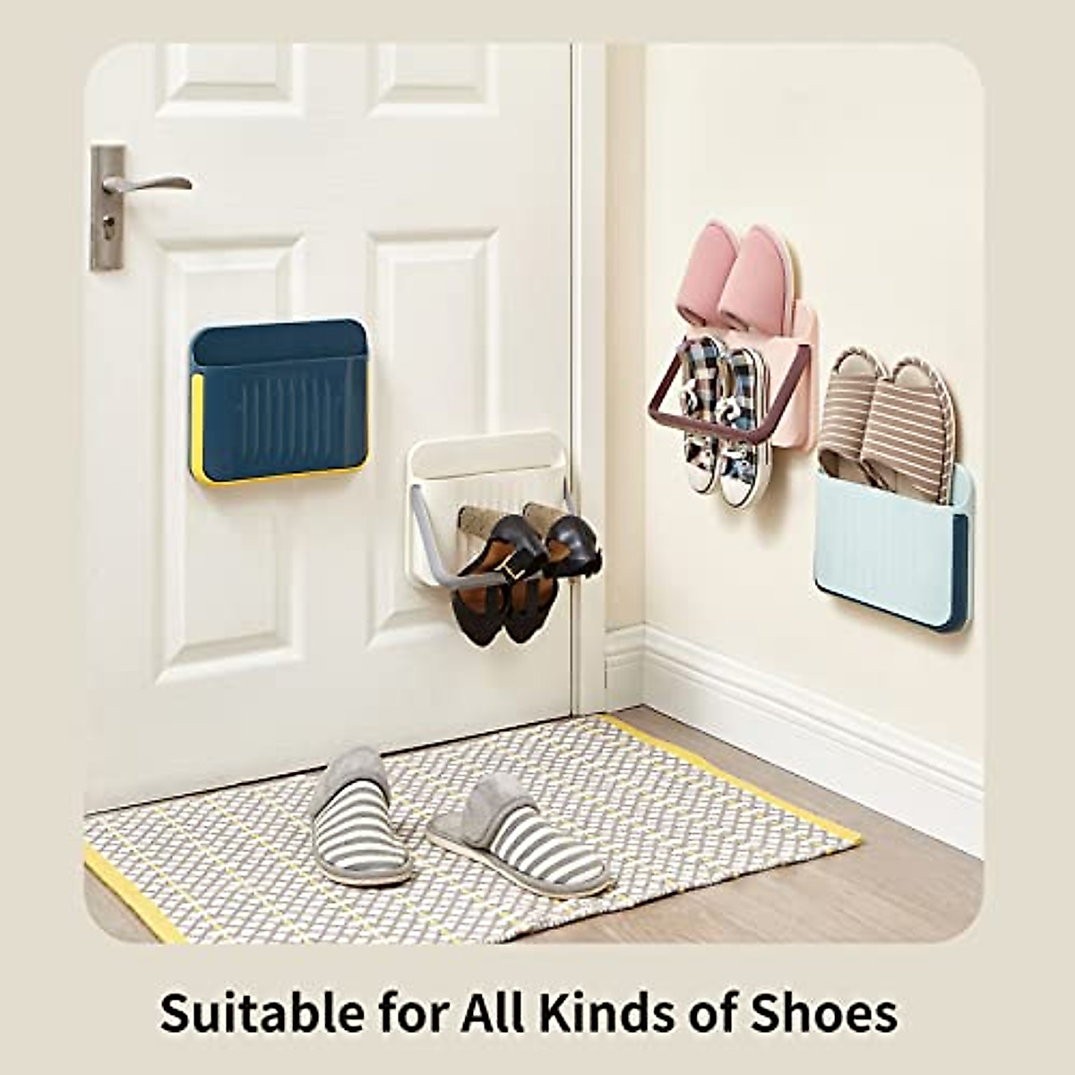 ESUDNT RV Shoe Storage Wall Mounted Shoe Rack Hanging Shoe Organizer Hanger for Door, Camper,5th wheel, Trailer (2 Pack, Creamy-white, Double Layer)