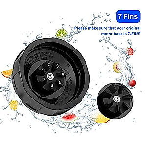 Replacement Parts for Ninja Blender 7 Fins Bottom Blade and 1 Gasket Rubber for Nutri Ninja Auto iQ BL482-30 BL492 BL642-30 NN102 BL687CO-30 BL2013 (Blade Updated)