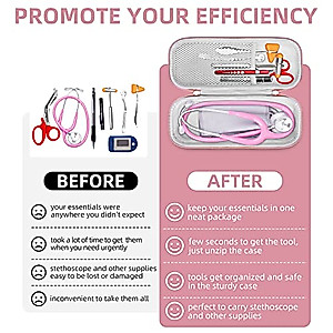 HESPLUS Stethoscope Case for 3M Littmann Classic III, Lightweight II S.E, Cardiology IV Diagnostic, MDF Acoustica Deluxe Stethoscopes, Extra Room for LED Penlight Scissors and Nurse Accessories, Pink