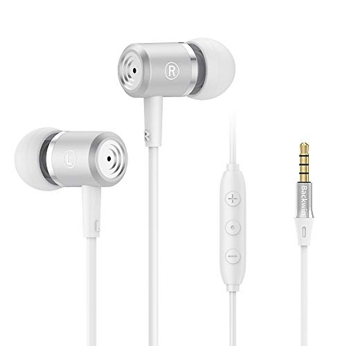 BACKWIN Wired in-Ear Headphones with Mic Volume Control Noise Cancelling Earbuds with Microphone Powerful Bass Earphones 3.5mm Jack for iOS Android Smartphones (Black)