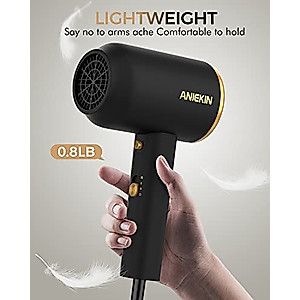 ANIEKIN Hair Blow Dryer 1875W with Diffuser, Travel Ionic Hair Dryer, Constant Temperature Hair Care Without Damaging Hair, Black