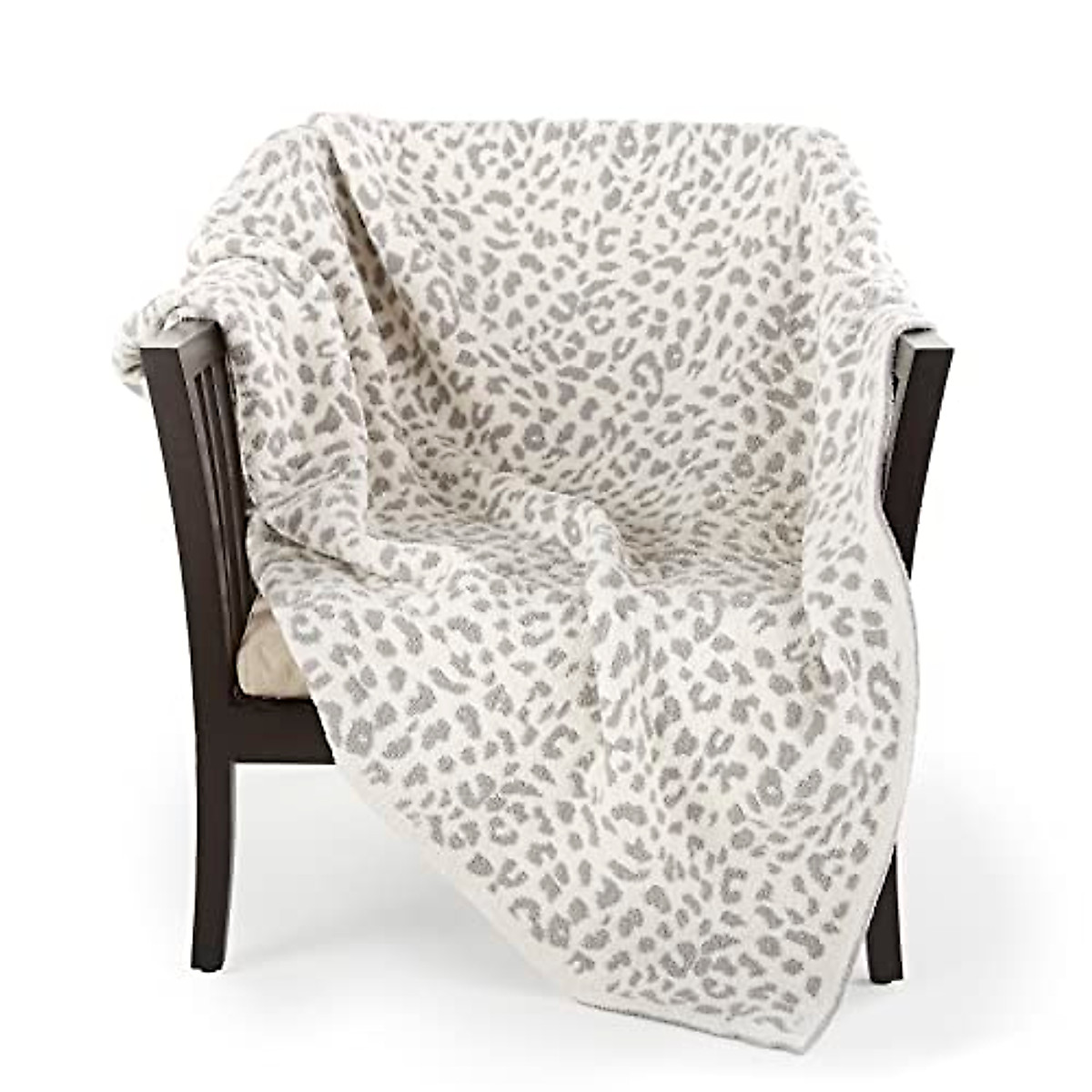 Crafted by Catherine Leopard Print Cozy Knit Throw Blanket 60" x 70" Inches, Soft Comfy Decorative Throw for Couch Bed Sofa Travel, Snow Leopard Ivory and Gray