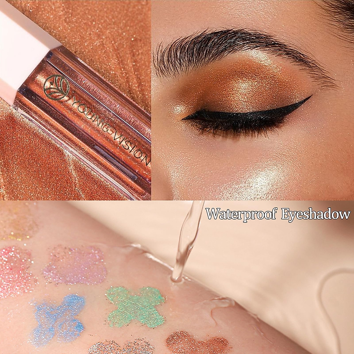 Rosarden Glitter Liquid Eyeshadow, Glitter Eyeshadow, Face Glitter, Liquid Eyeshadow,Metallic Eye Shadow, Long Lasting, Quick-Drying, Waterproof Orange Glittering Eye Shadow For Women