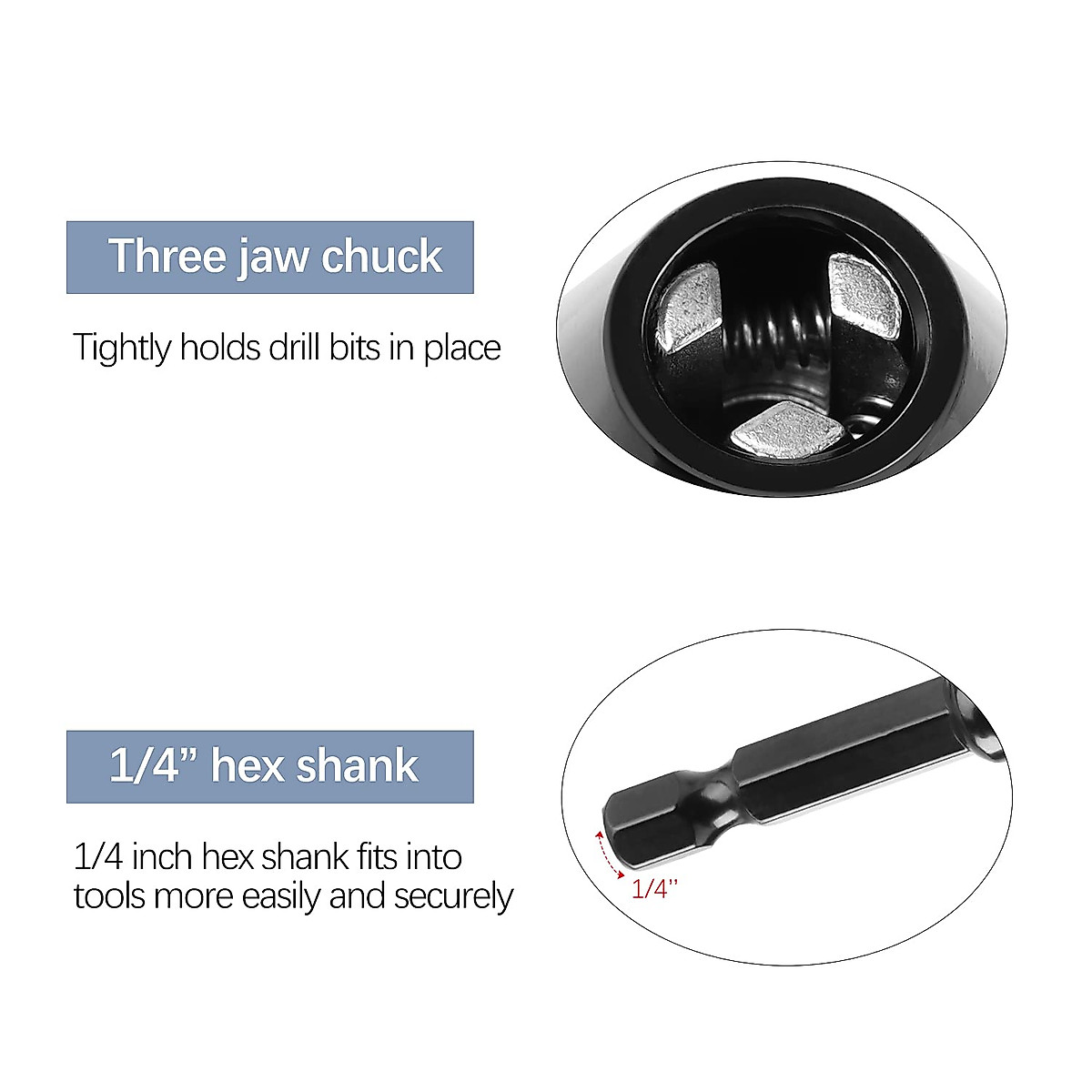 3PCS 1/4 Inch Hex Shank Keyless Drill Chuck, Quick Change Adapter Converter Impact Drills Bits, Electric Tool Accessories (0.3-3.6mm/0.3-6.5mm)