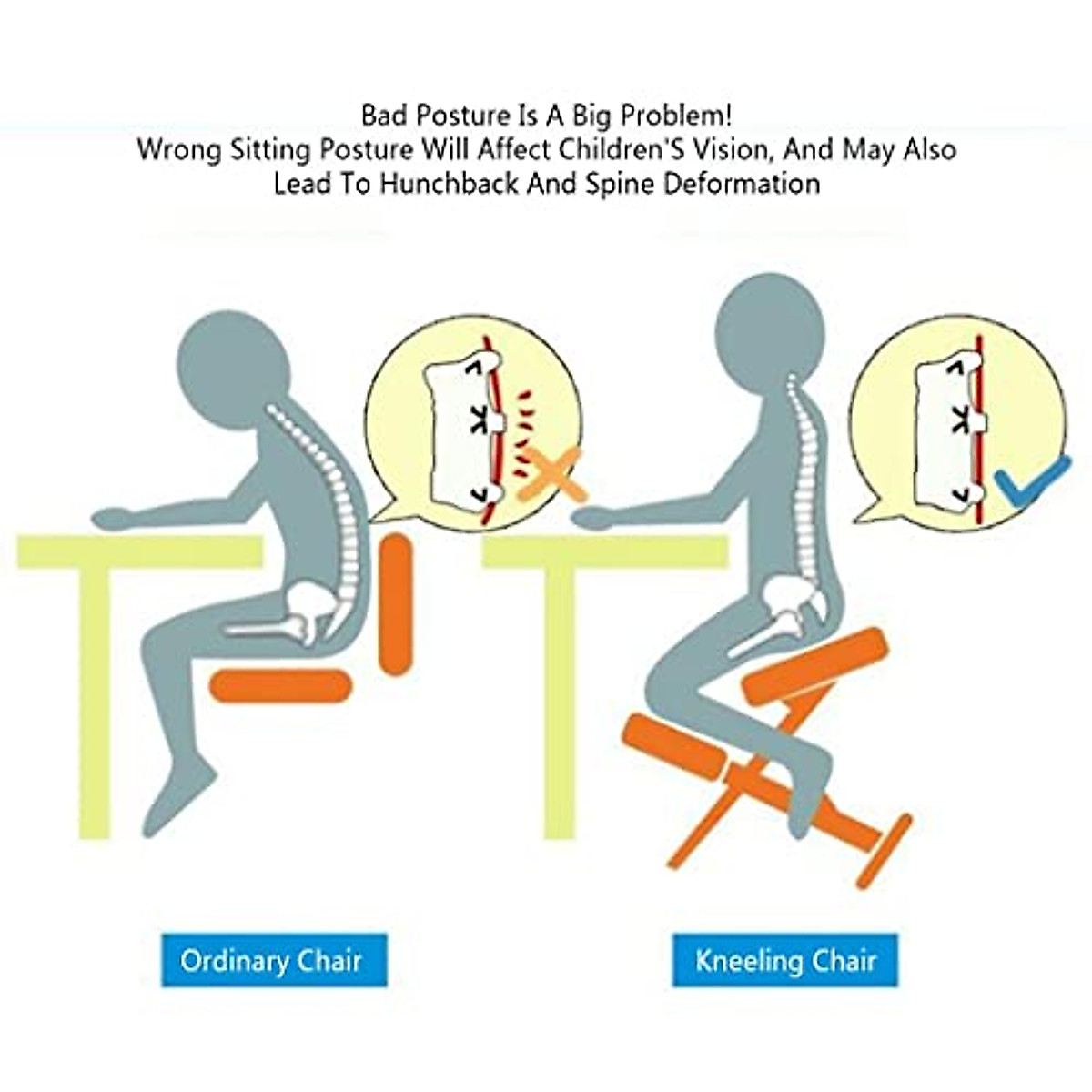 Kneeling Chairs Ergonomic with Roller, Adjustable Wooden Frame Kneeler Stool, Orthopaedic Posture Chairs, Improve Posture,Office Home (Color : Black)