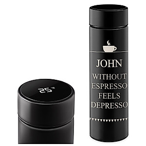 Maverton Travel Mug with engraving for man - 15,2 fl oz flask for him - Removable tea infuser - Lightweight design - LED Display - For Birthday - Personalized gadget for traveler - depresso